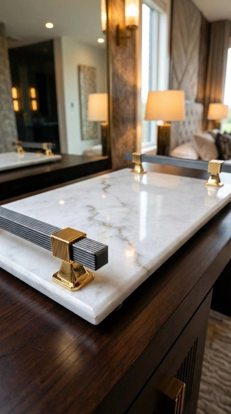Carrara White Marble Tray| Luxury Décor & Organizer| Grable Store
