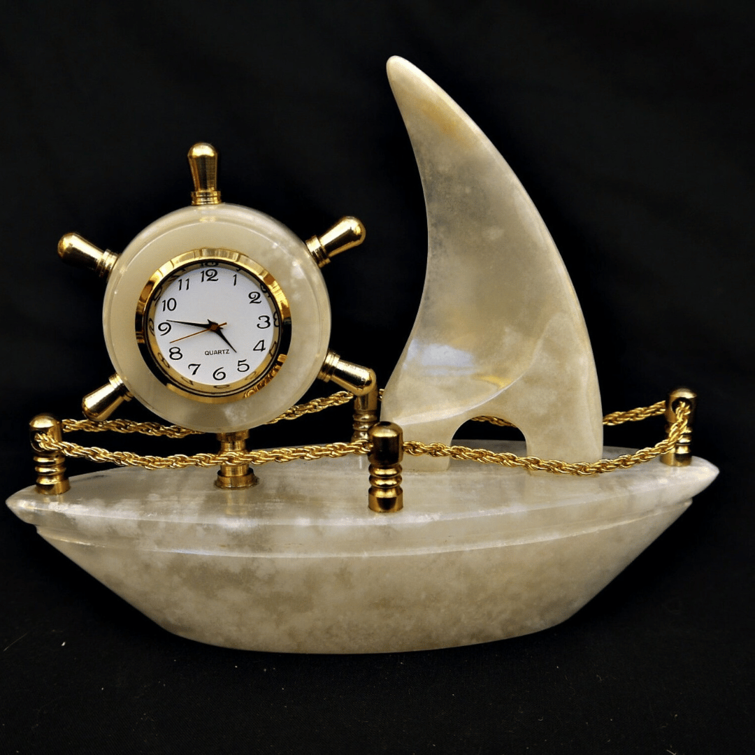 Marble Majesty Clock Boat | Premium Home Décor | Grable Store UAE