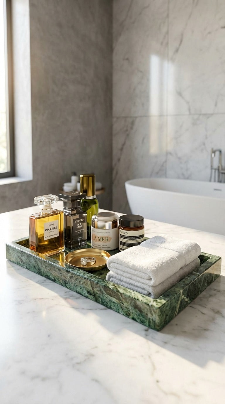 Green Marble Vanity Tray | Luxury Cosmetics Organizer | Grable Store